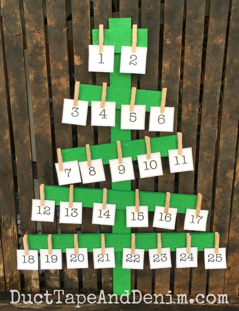 Rustic Wood Christmas Tree Advent Calendar with Printable Number Cards