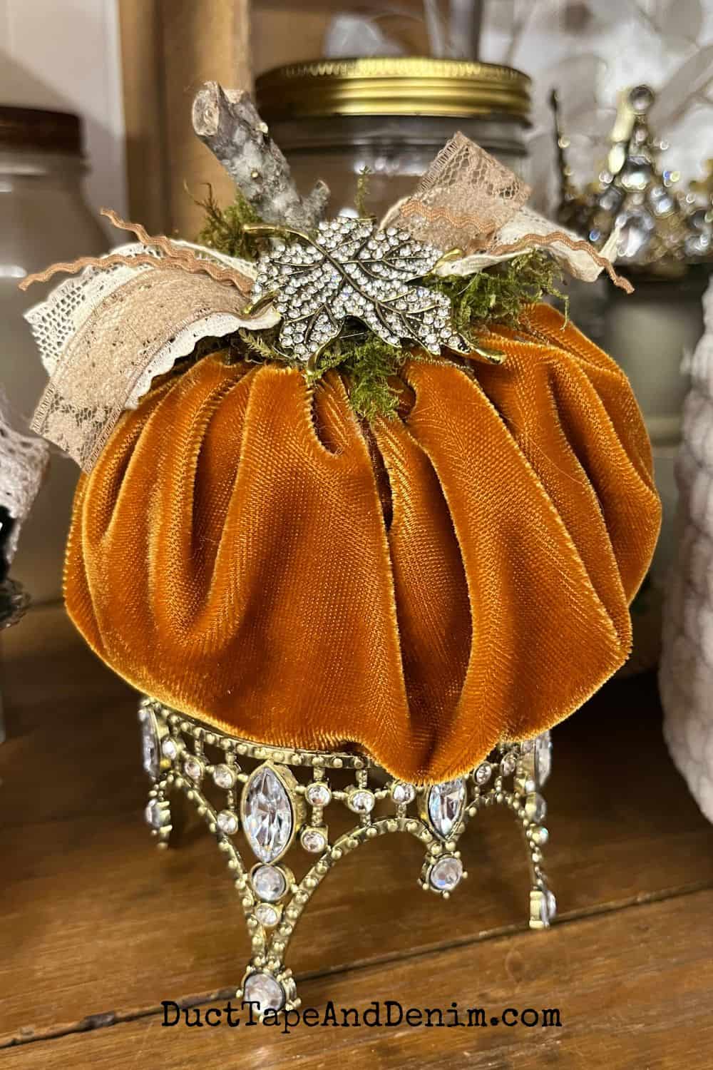 How to Make Easy Fabric Pumpkins with Scraps and Lots of Bling