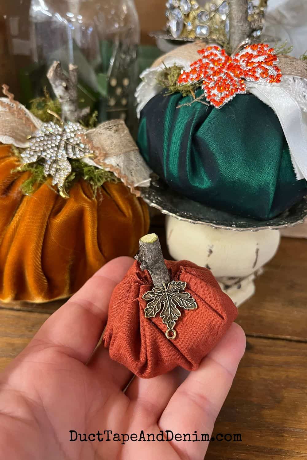 How to Make Easy Fabric Pumpkins with Scraps and Lots of Bling