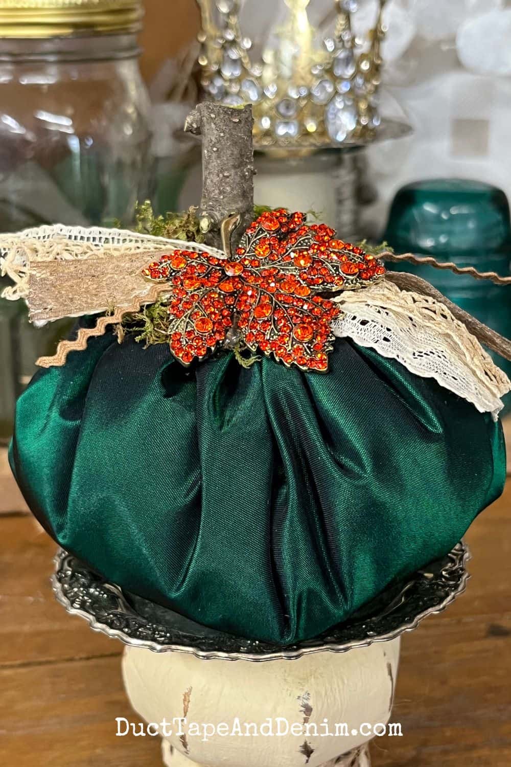 How to Make Easy Fabric Pumpkins with Scraps and Lots of Bling
